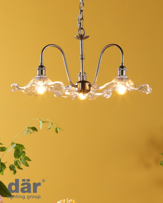 Dar Lighting Hadano 3 Light Antique Chrome & Glass Pendant – Lighting R Us