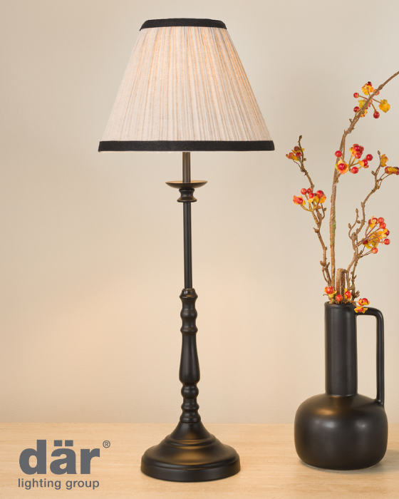 Dar Lighting Judy Satin Black Table Lamp With Shade – Lighting R Us