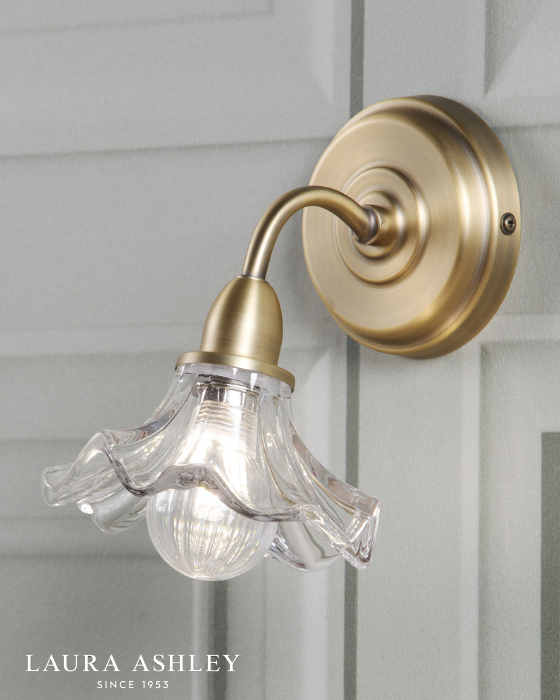 Laura Ashley Kerswell Matt Antique Brass & Glass Wall Light – Lighting R Us